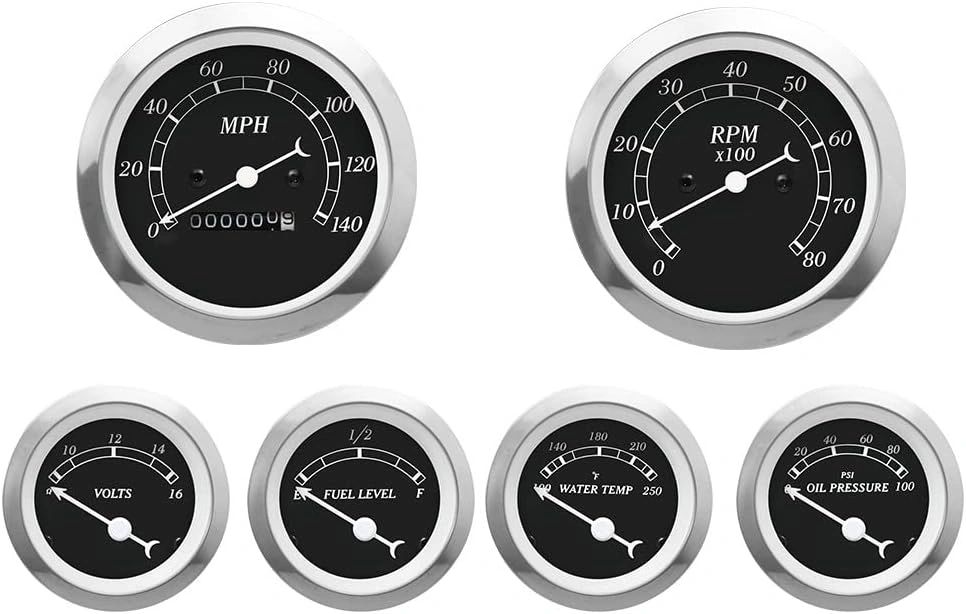 6 Gauge Set Classic with Mechanical Speedometer Analog Odometer Black ...