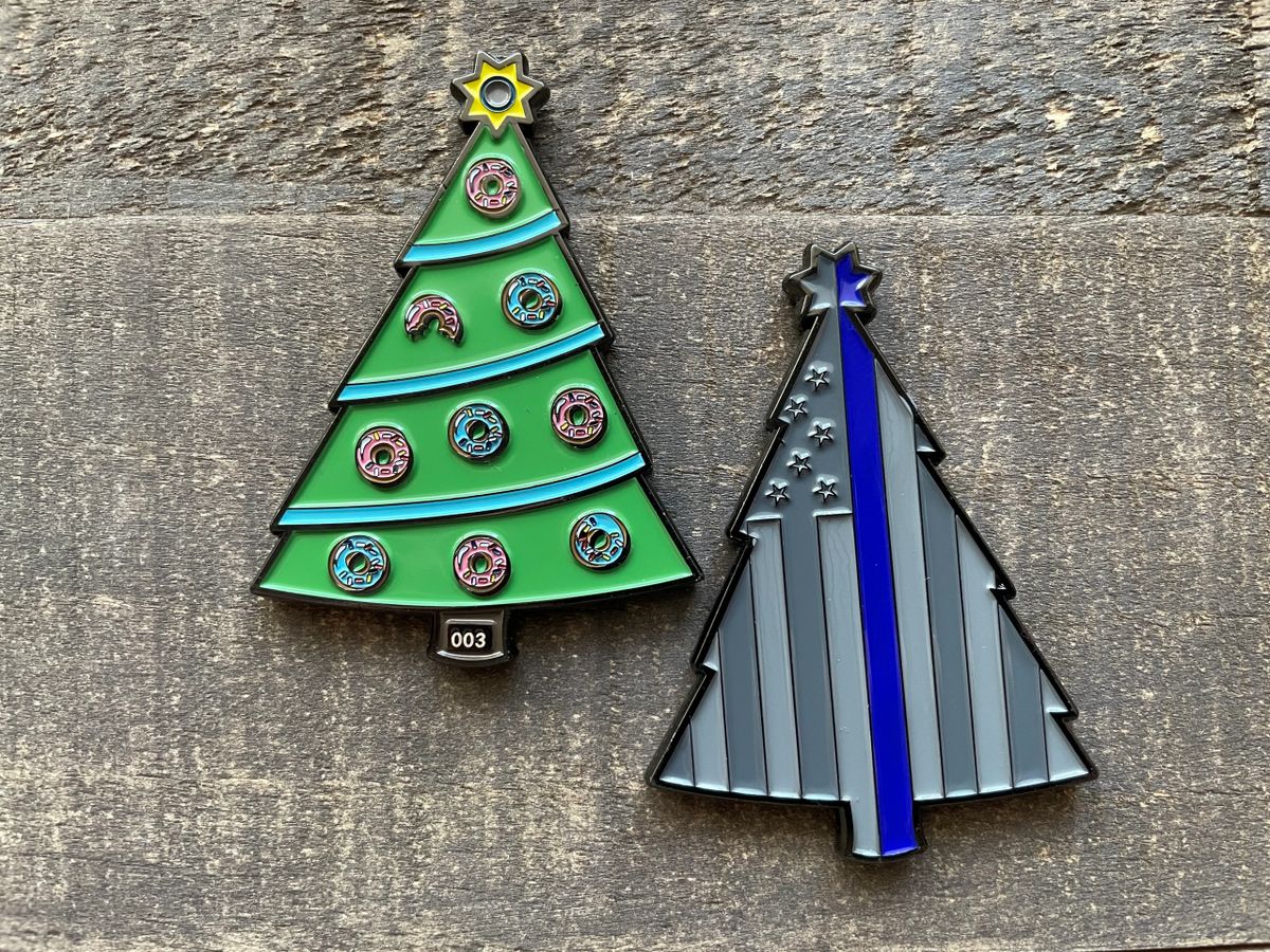 Blue Line-Donut Christmas Tree Challenge Coin