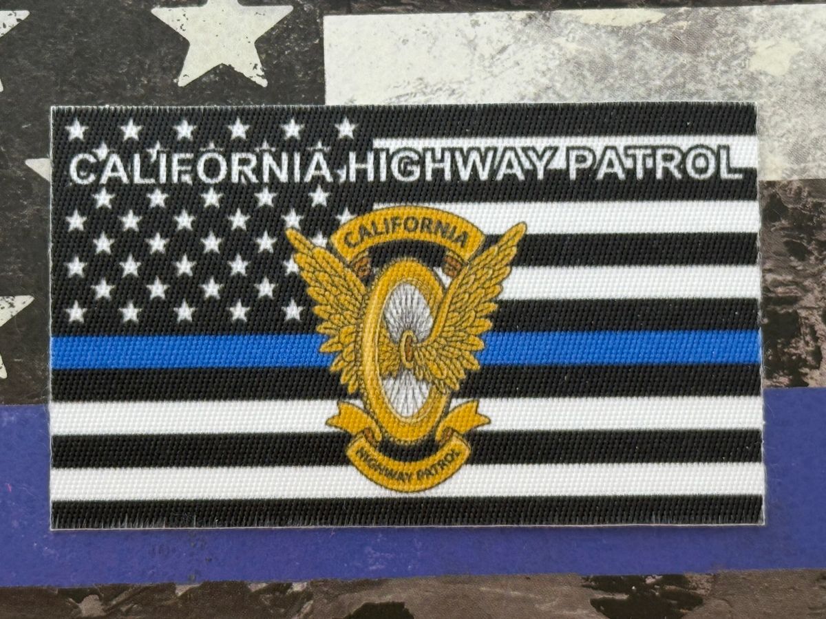 CHP (Vinyl) Winged Wheel Blue Line Flag Sticker (3X5")
