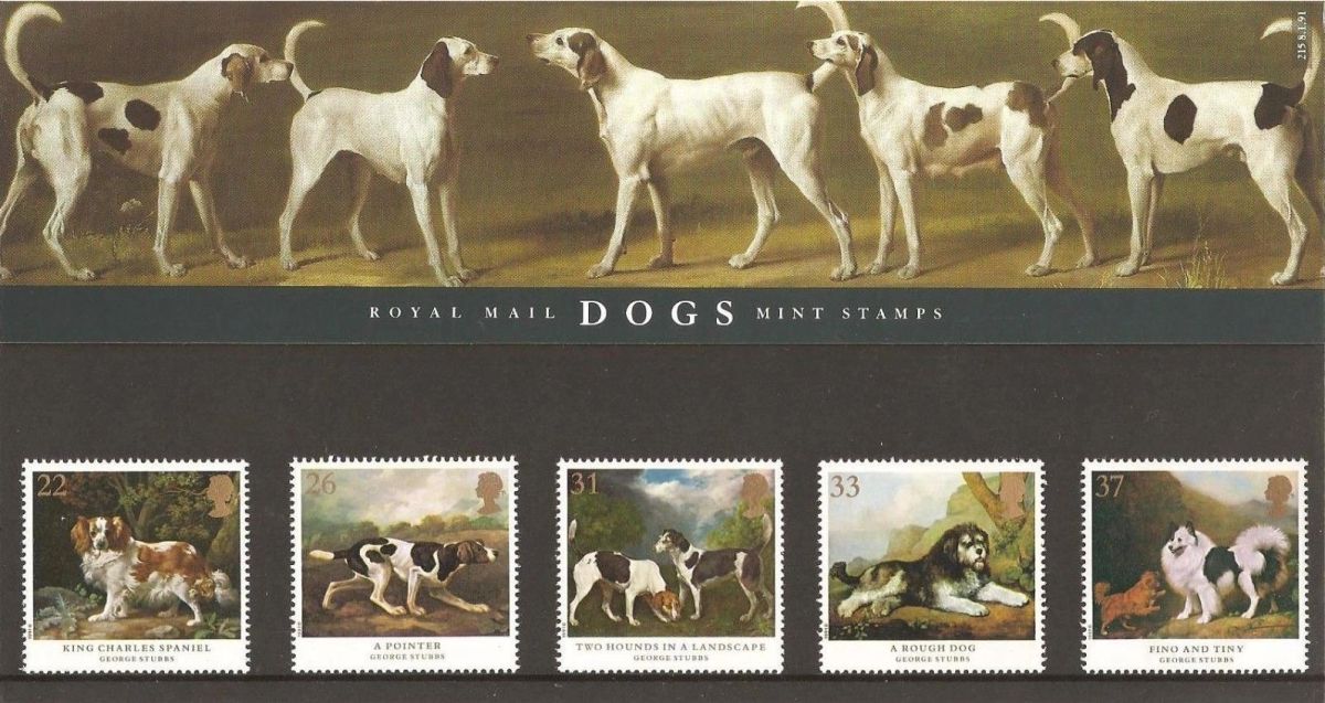 5 x Dogs George Stubbs Paintings Stamps. Vintage Royal Mail postage ...