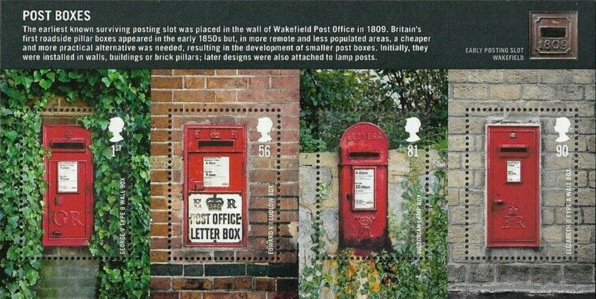 4 x Post Boxes Postage Stamps on Minisheet. Collectible Postbox Stamps ...