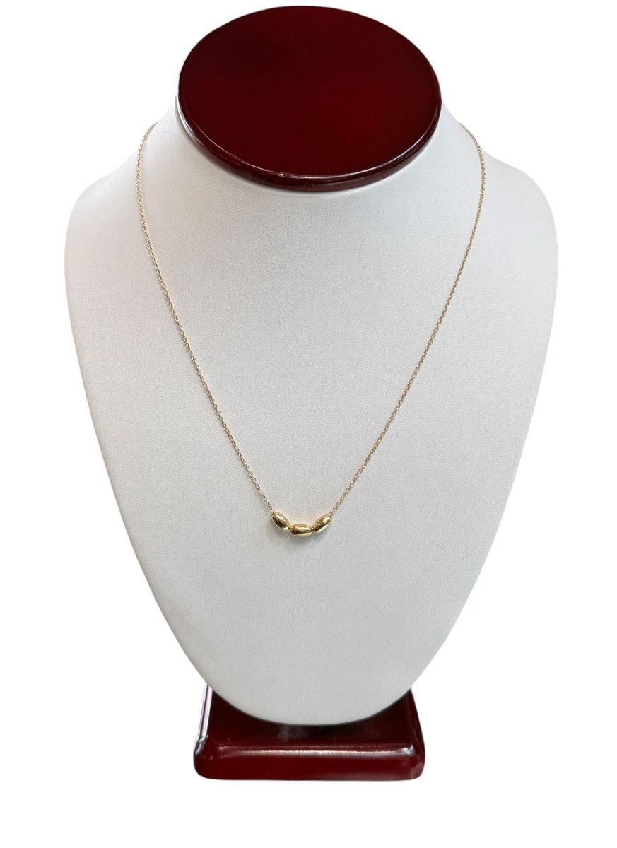 14K Gold Charleston Rice Bead Necklace with Three 4mm Beads