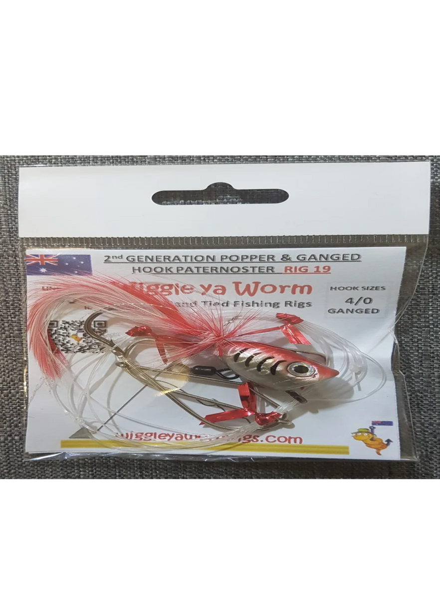Red 2nd Generation Popper & Ganged hook twisted paternoster, 4/0 hooks