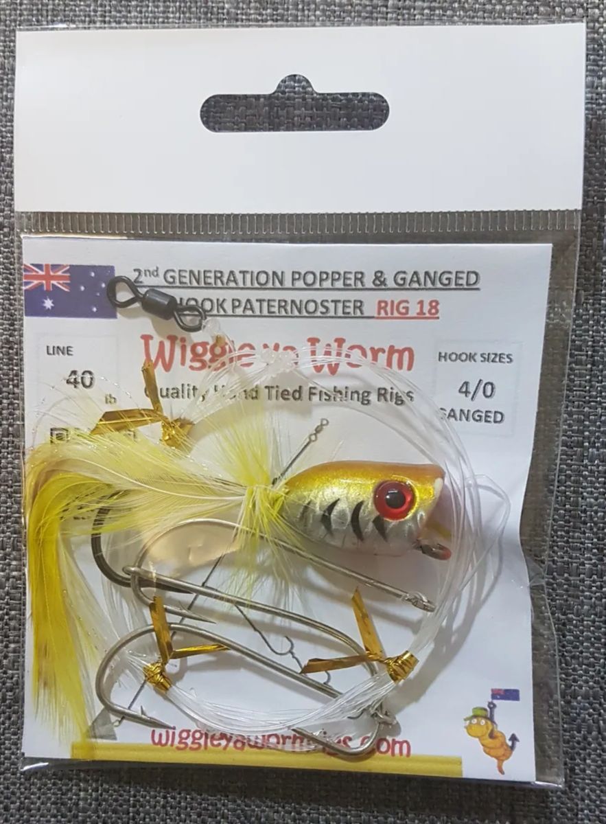Yellow 2nd Generation Popper & Ganged hook twisted paternoster, 4/0 hooks