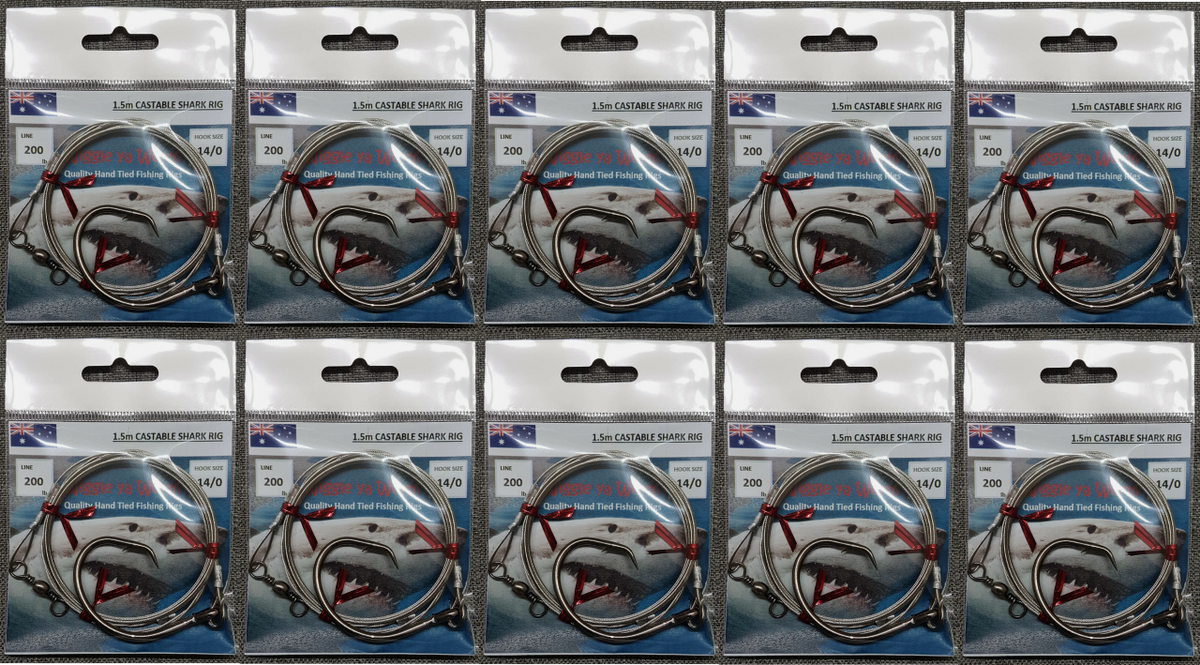 10x 200lb Stainless Steel Shark Rigs – 1.5m Bite Zone Trace – 14/0 ...