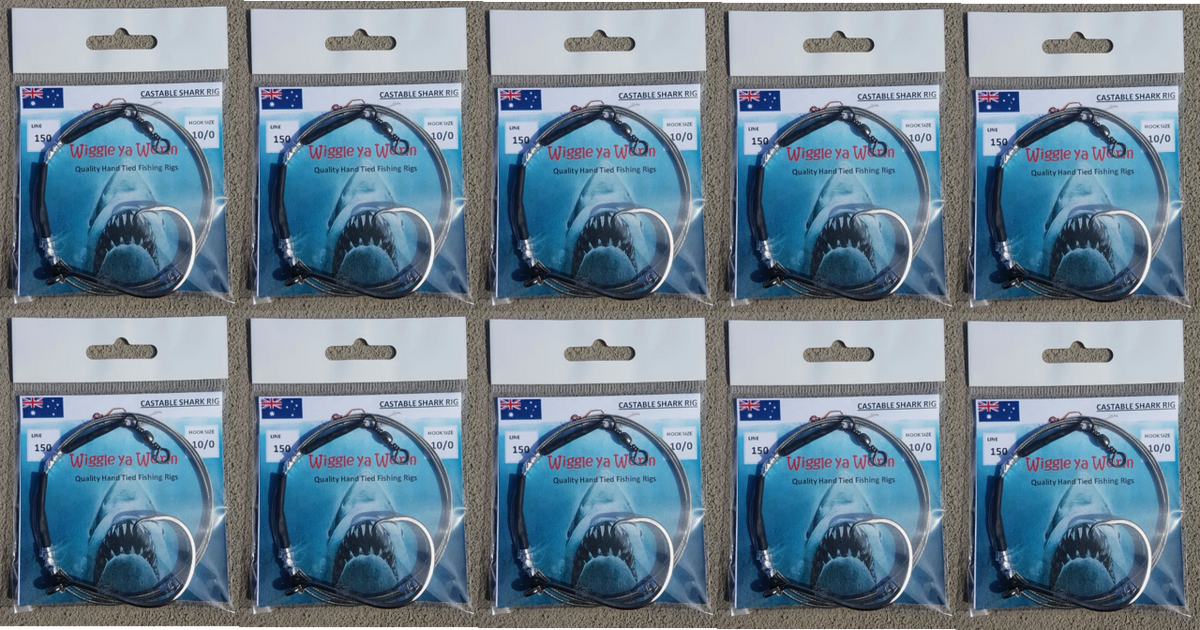 10x Hand tied Castable 150lb coated wire Shark rig, double crimped10/0 hook