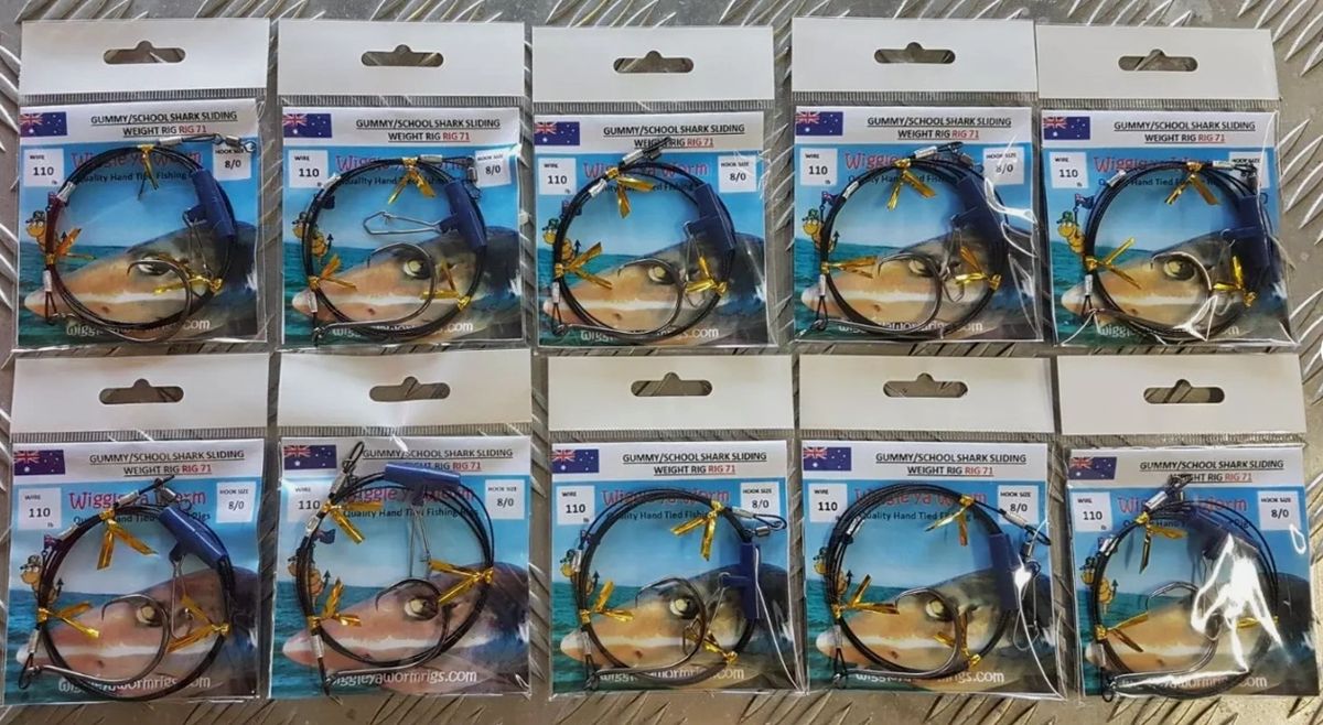 10x Gummy Shark Castable 110lb coated wire rigs, 8/0 circle hook