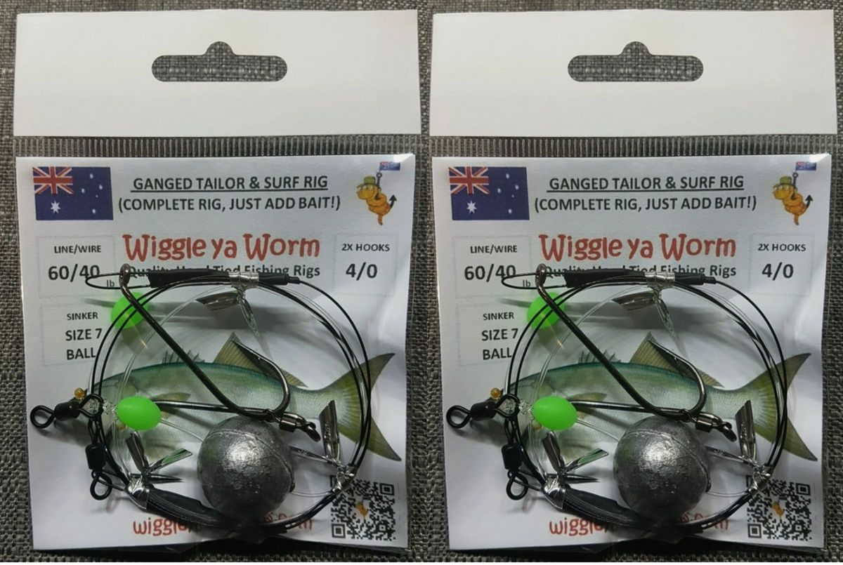 2x Complete ready to go, hand-tied Tailor & Surf rigs, 2x 4/0 ganged ...