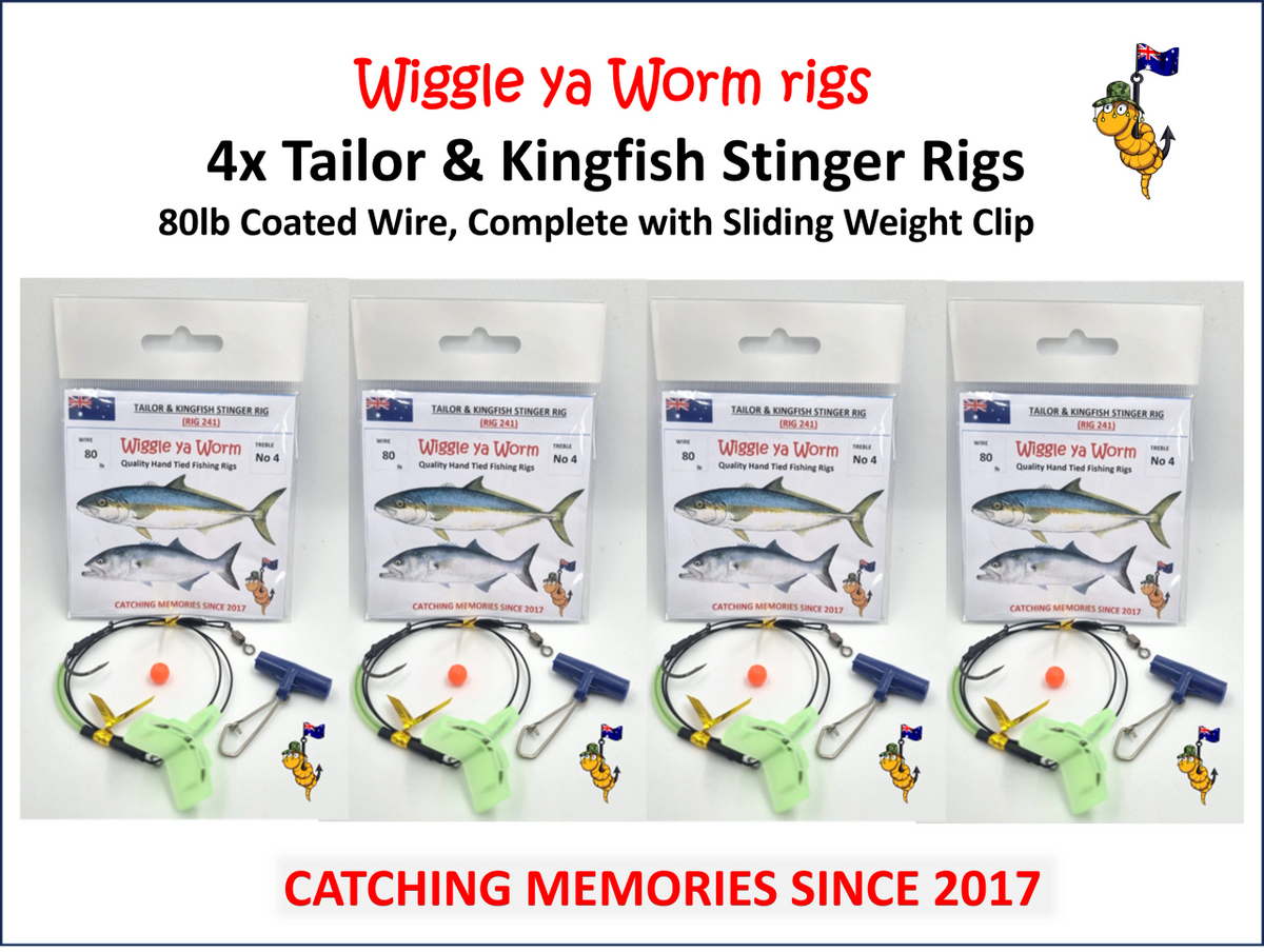 4x Kingfish & Tailor Stinger Rigs – Sliding Stinger Hook, Treble Tail ...
