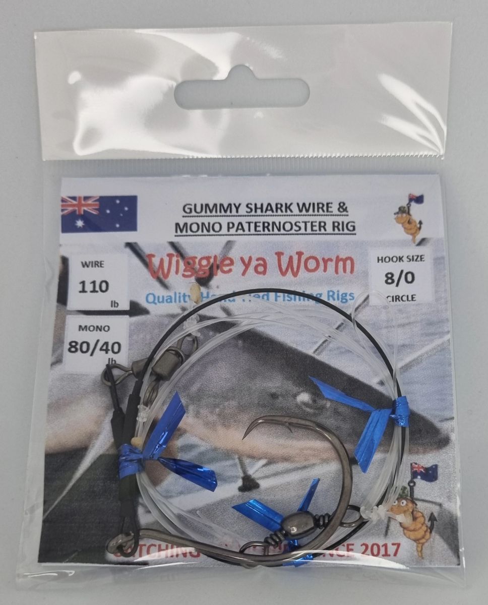 Gummy Shark Wire / Mono Paternoster Rigs – 8/0 Circle Hook (3 Pack)