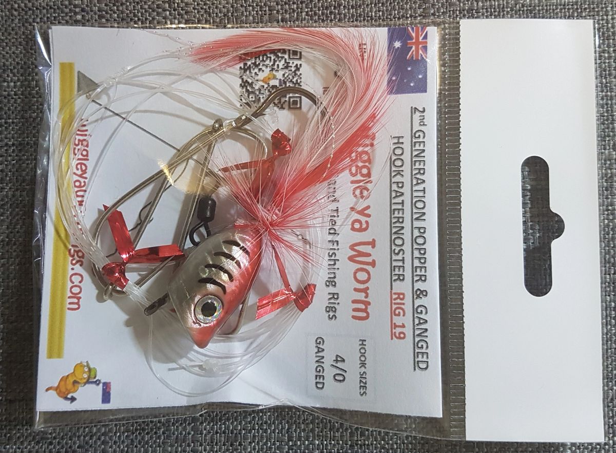 Red 2nd Generation Popper & Ganged hook twisted paternoster, 4/0 hooks