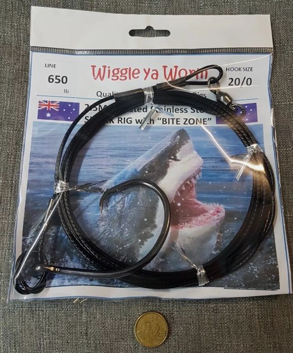 650lb Stainless Steel Coated Wire 2.5m Shark Rig with Bite Zone – 20/0 ...