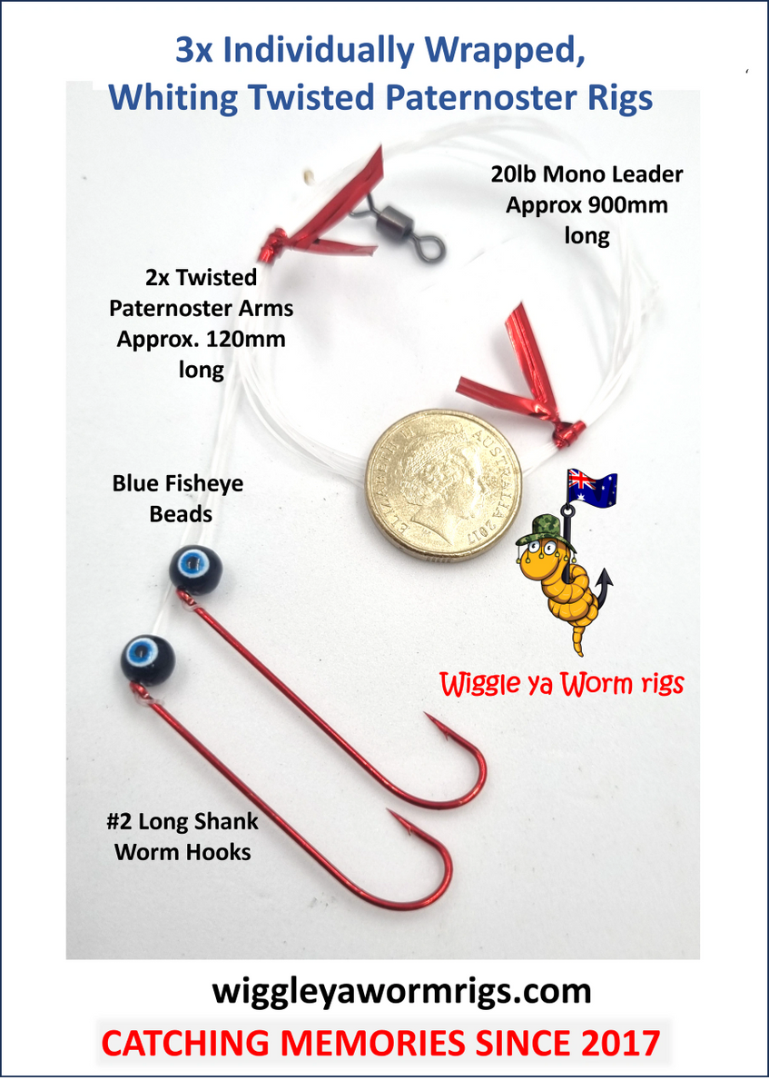 3x Hand Tied Whiting Double Paternoster Rigs – No.2 Worm Hooks & Blue ...