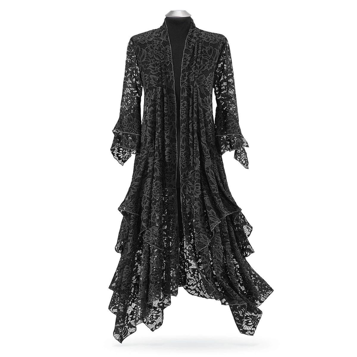 XXL Classic Black Layered Lace Stevie Nick's Style Boho Duster