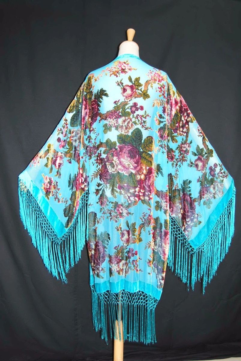 Turquoise Blue Beautiful Mucha Rose Garden Boho Duster