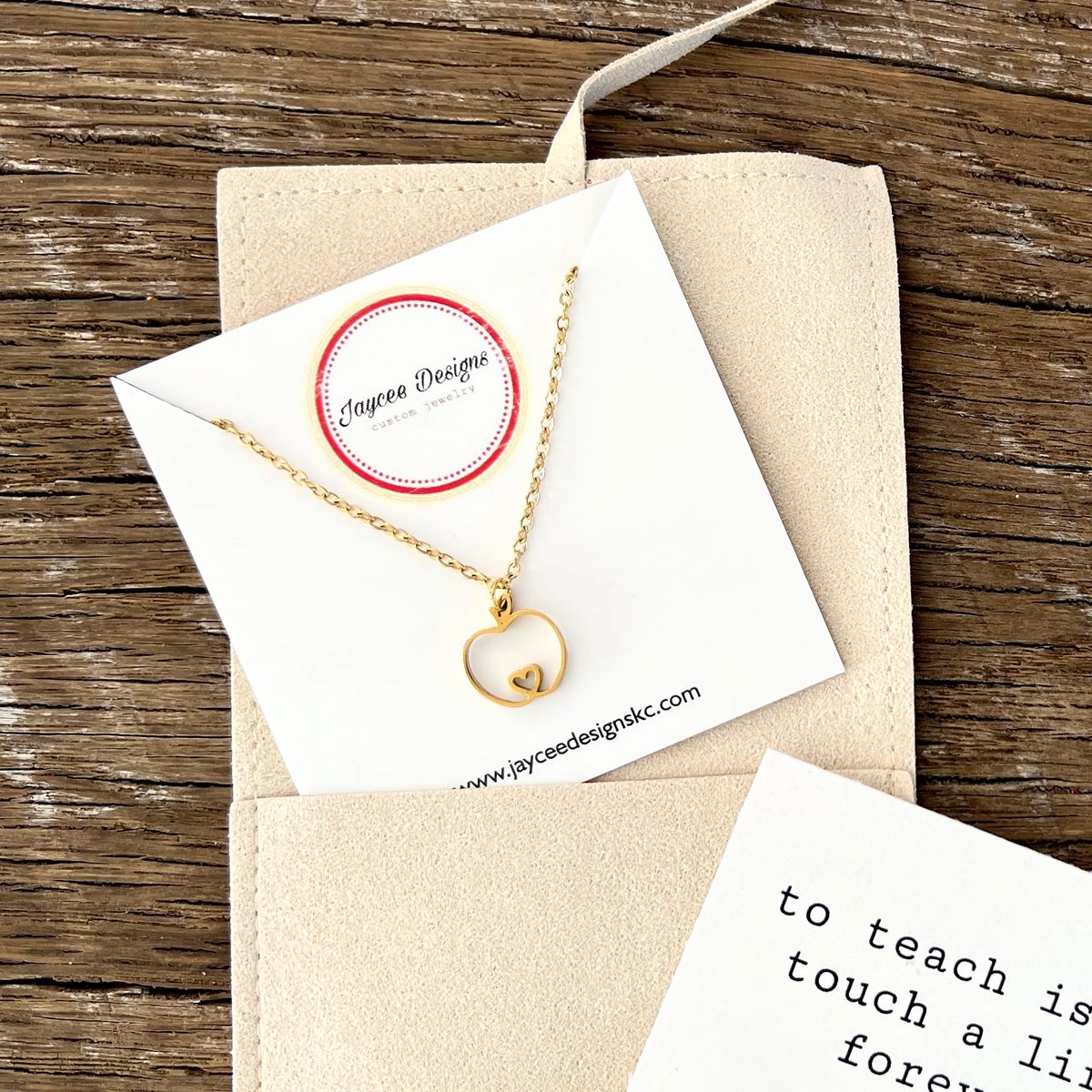 Apple heart necklace - gold or silver teacher gift