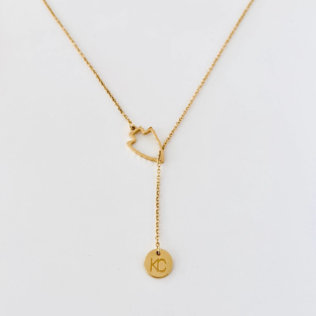 KC and Arrowhead Lariat Y Necklace - silver and gold