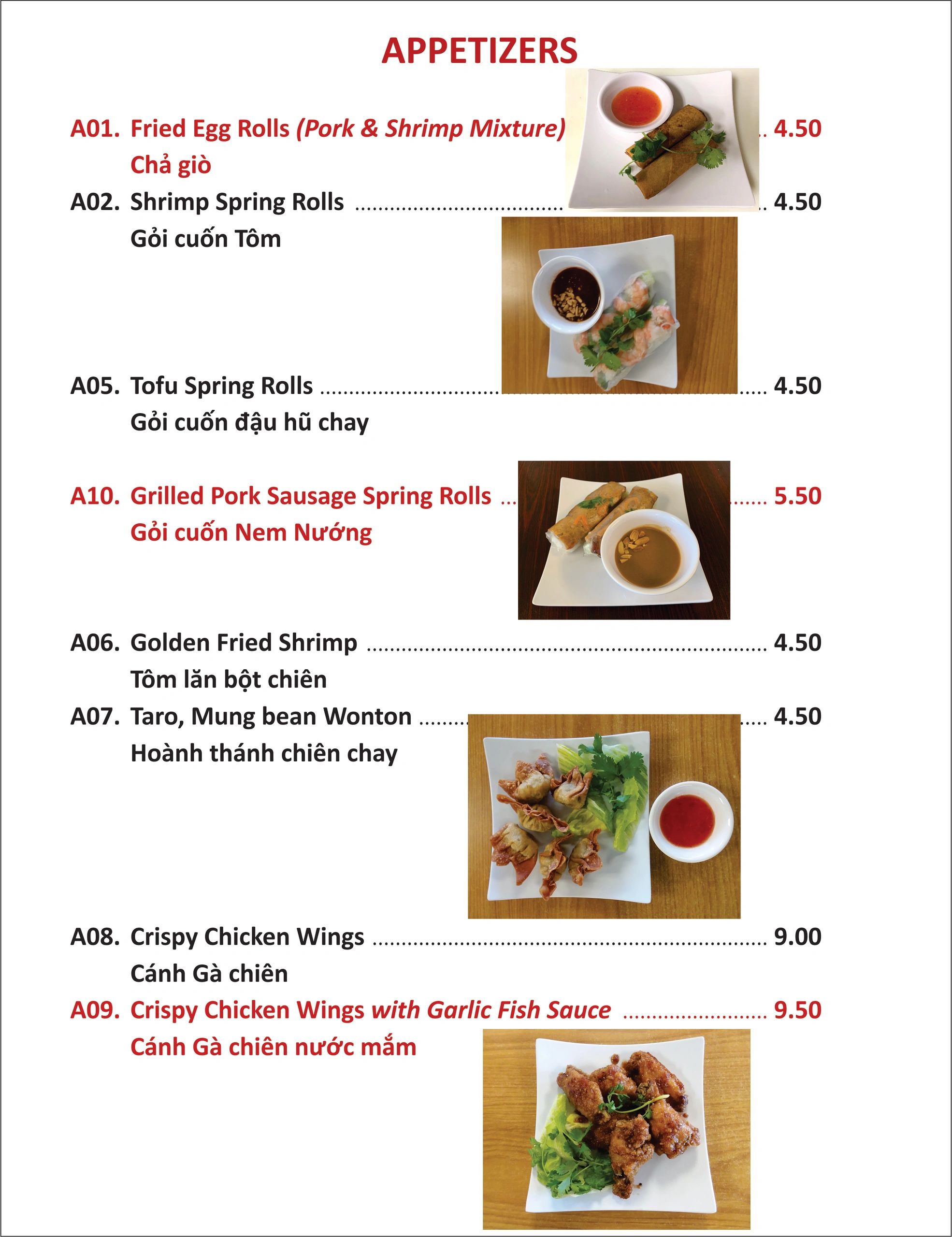 Menu of Pho Phong Luu