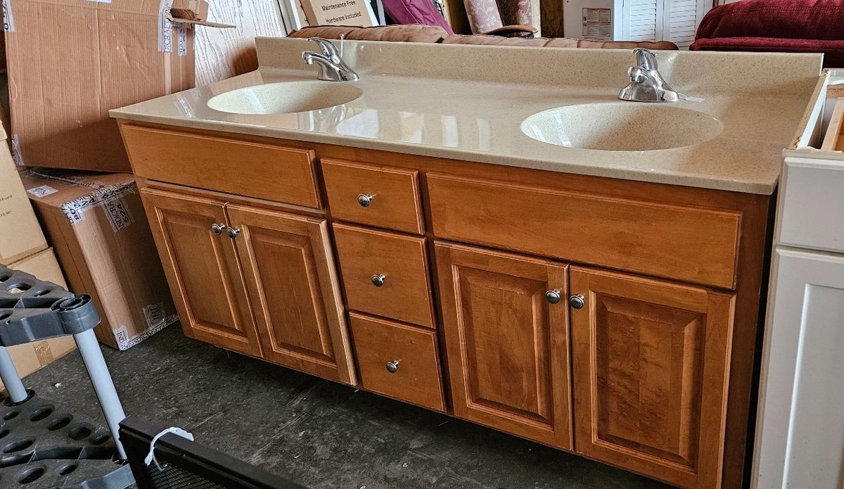 Double Vanity Sink with 2 Faucets and Backsplash