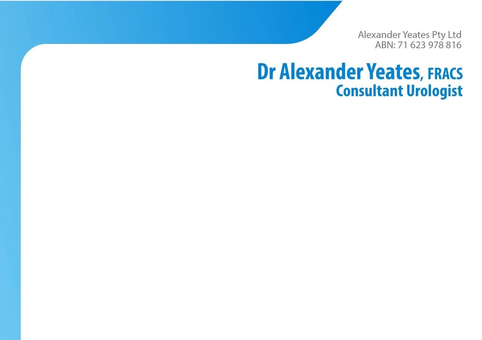 Dr Alexander Yeates, FRACS, Urologist