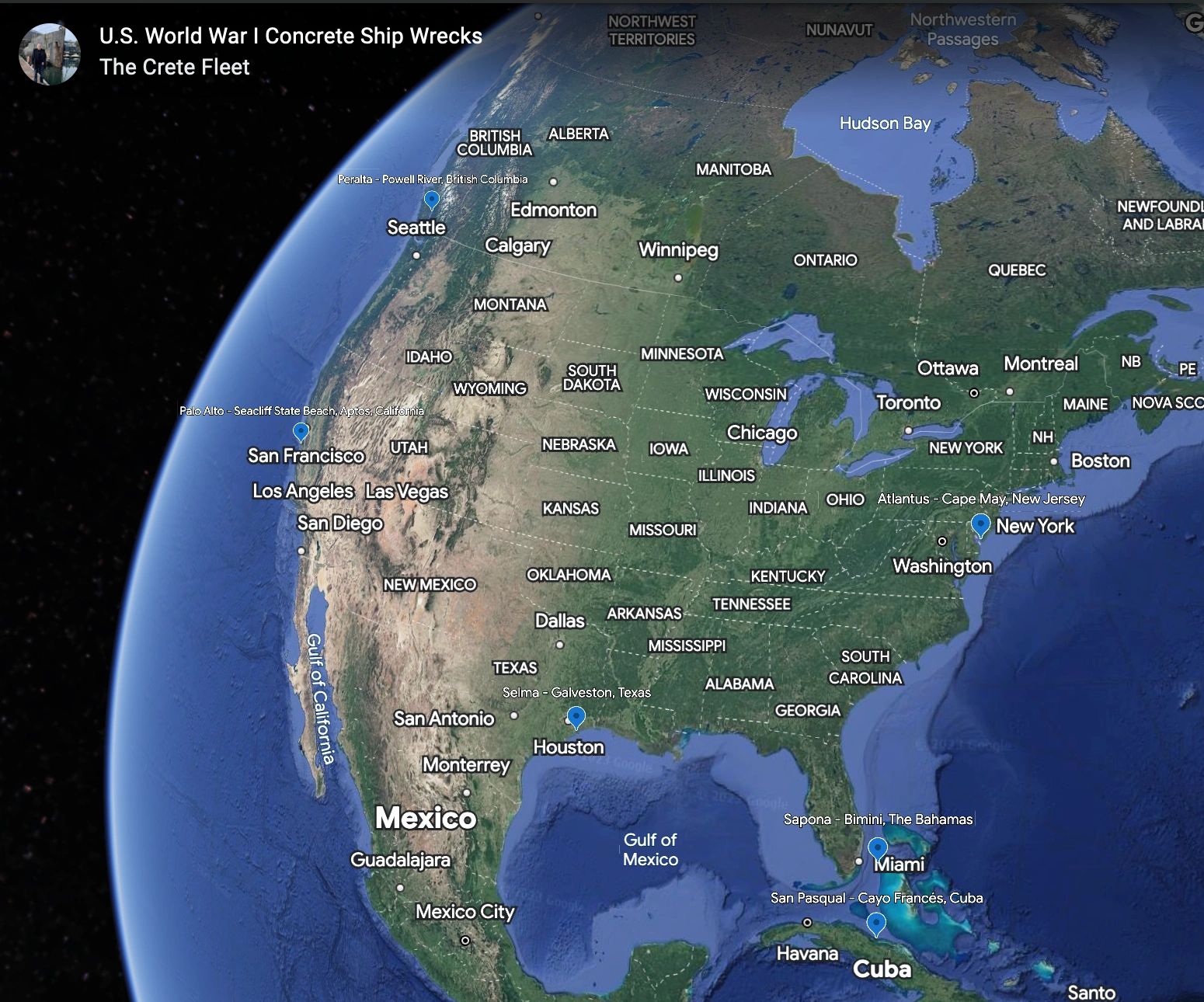 Google Earth Fly-Over of WWI U.S. Emergency Fleet wrecks