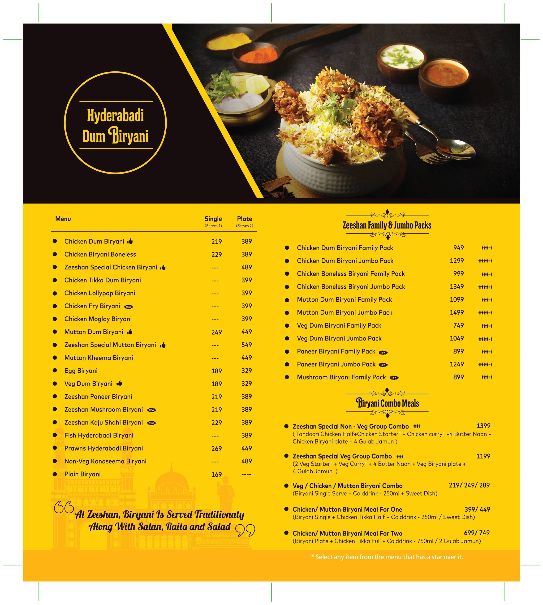 Hyderabadi Cuisine Menu