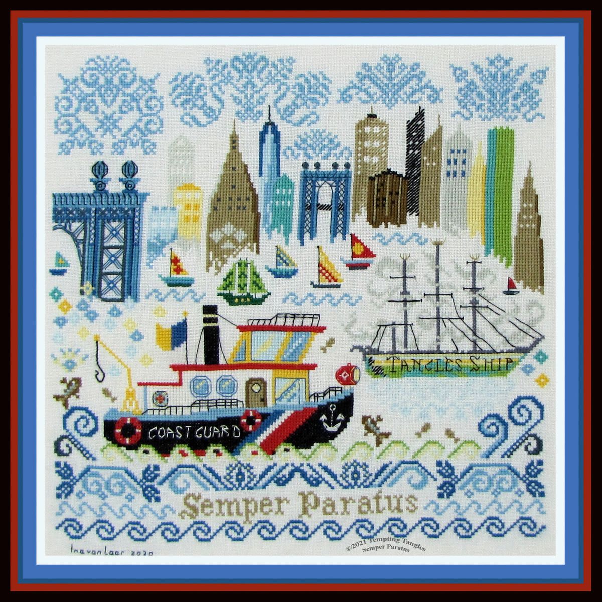 Semper Paratus vintage ships cross stitch by Tempting Tangles