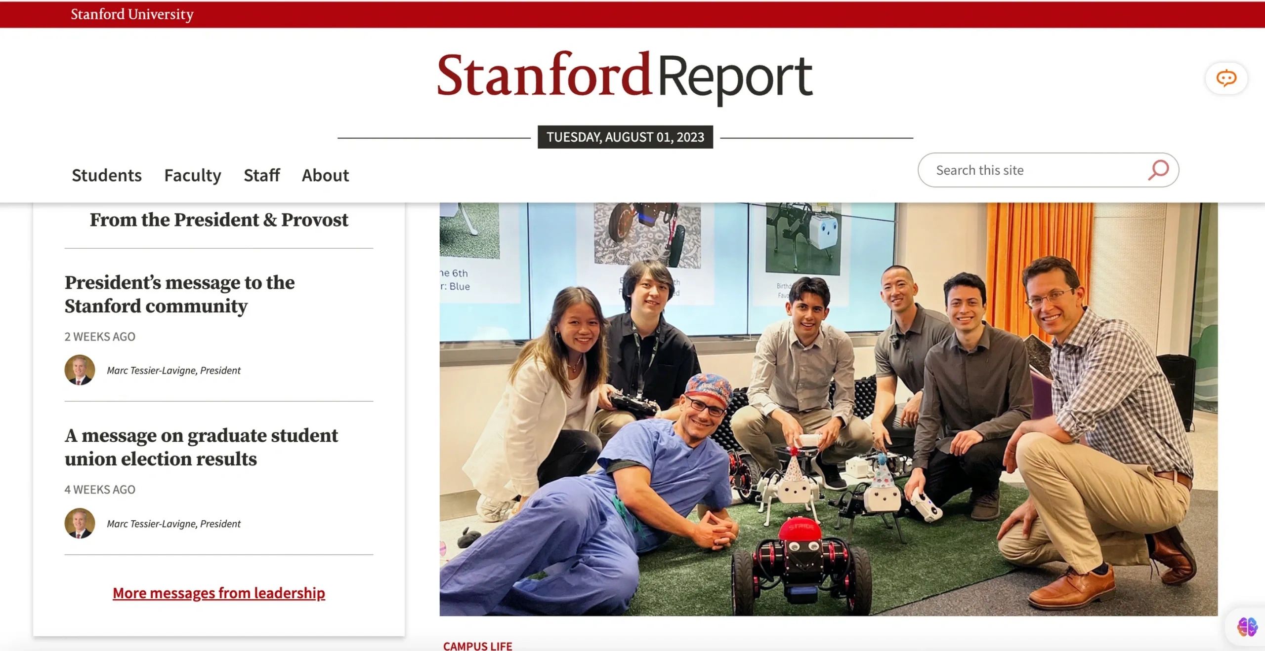 Stanford Report: "Robo-dogs unleash joy at Stanford hospital"