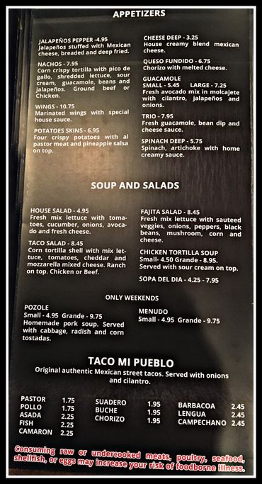 MENU | MI PUEBLO MEXICAN RESTAURANT AND BAR
