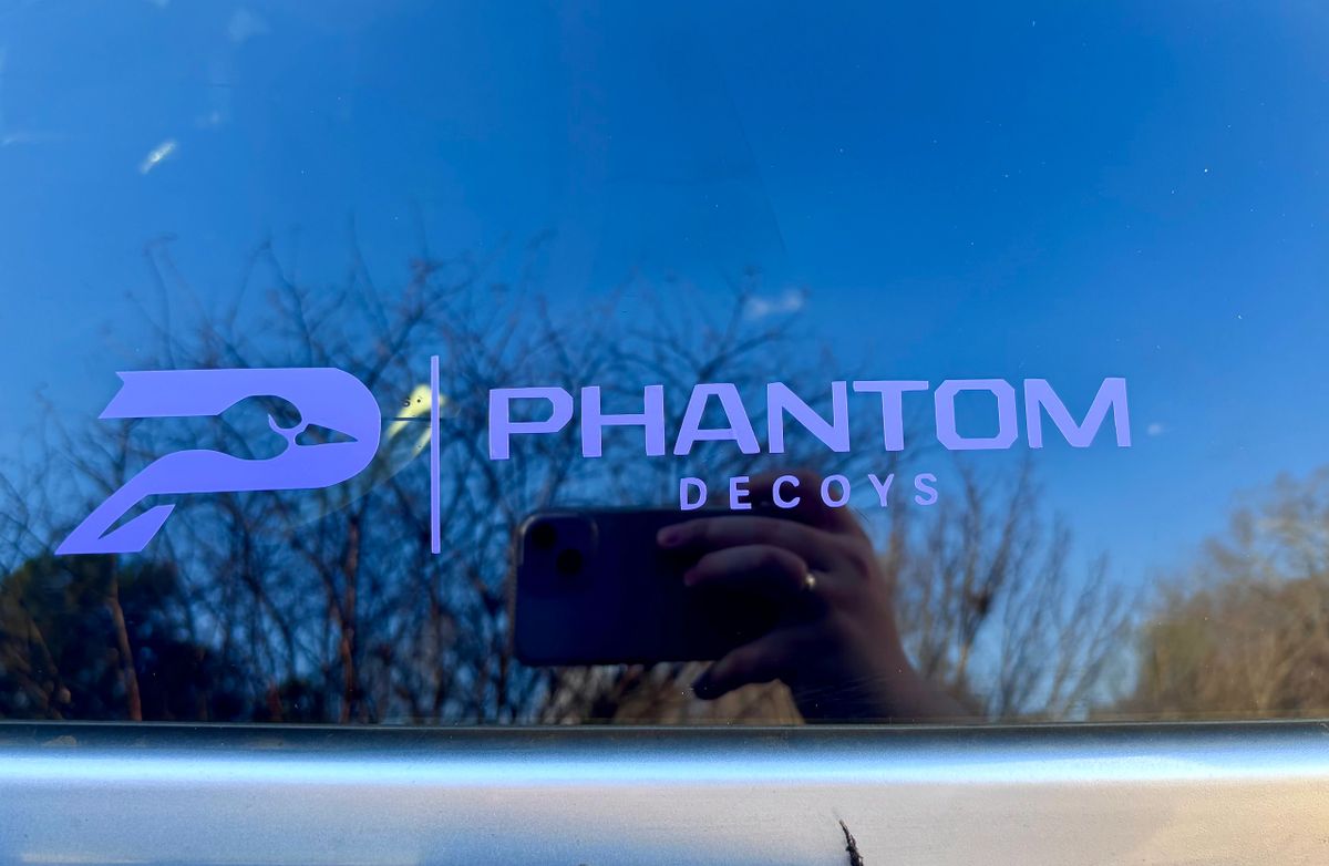 Phantom Decoys logo and name vehicle decal