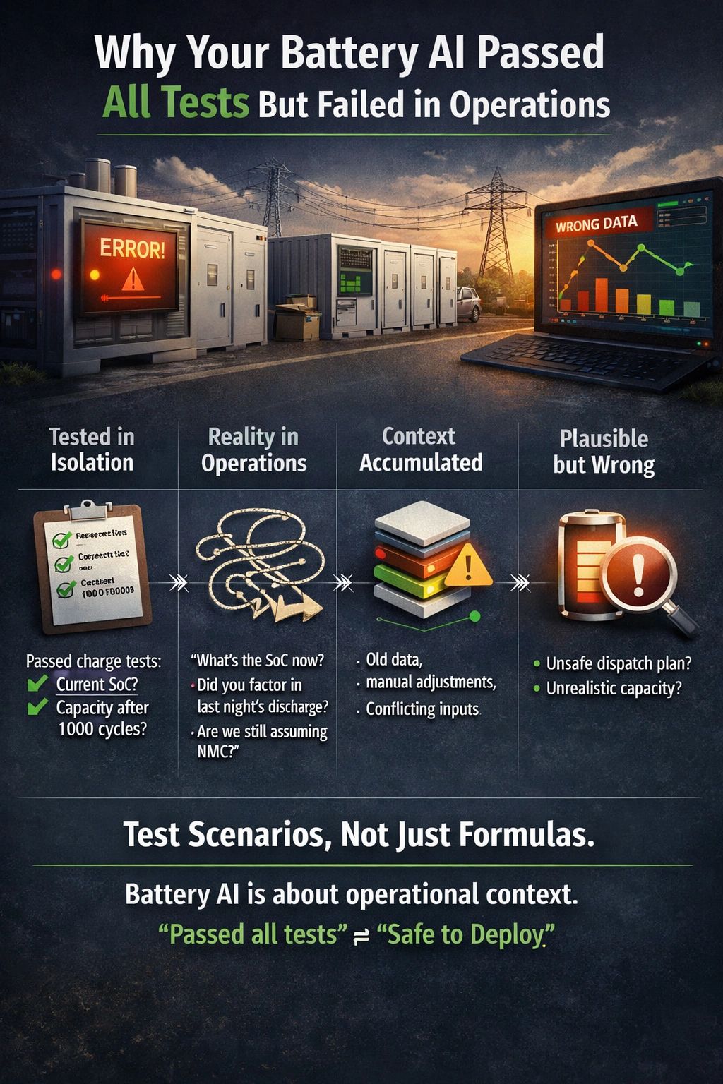 Your Battery AI Passed Every Test. Production Still Broke It.