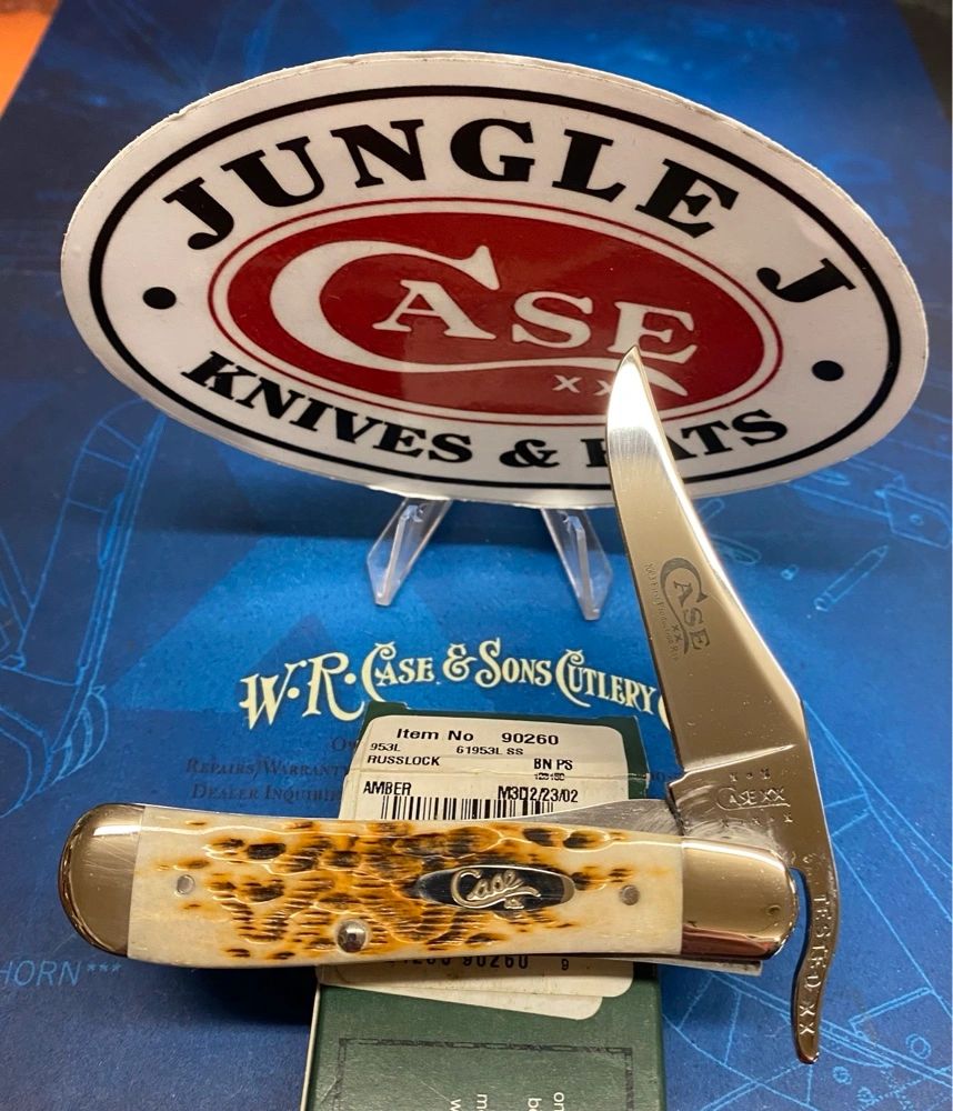 Case “First Production Run” Russlock Knife (61953L SS) Amber Bone Item ...