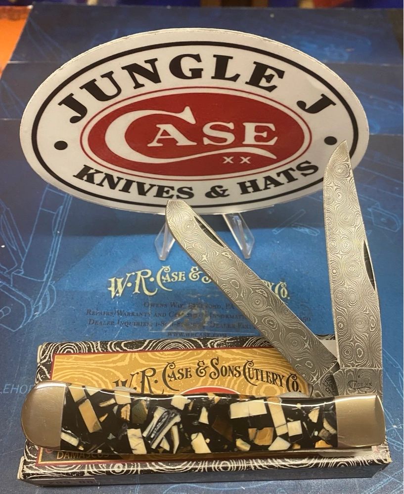 Case Mammoth Raindrop Damascus Trapper Knife (9254 DAM) Chipped Mosaic ...