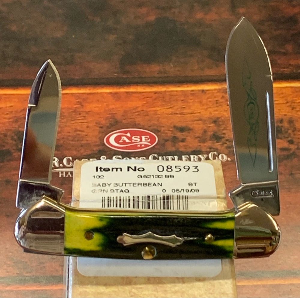 Case Baby Butterbean Knife (G52132 SS) Green & Red Stag Item No. 08593 ...