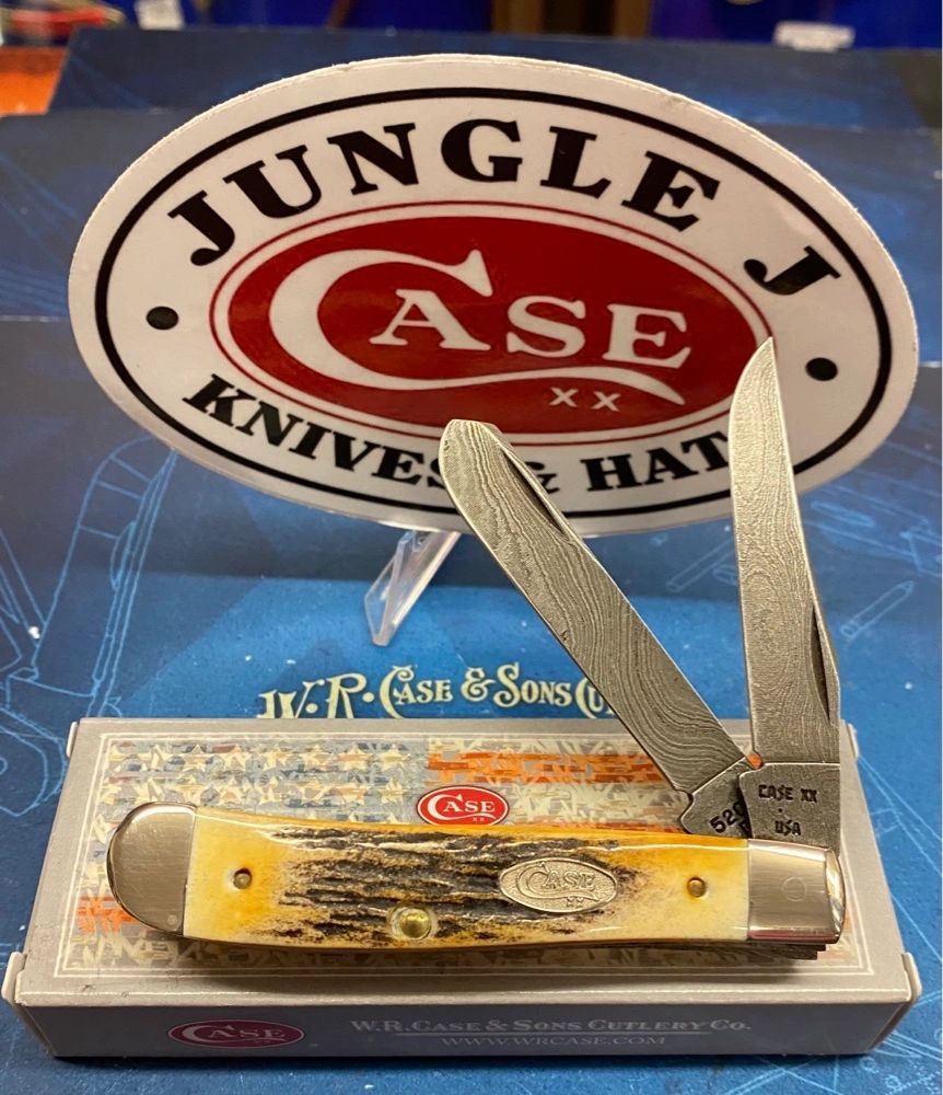Case Damascus Stag Mini Trapper Knife 1989 Pattern # 5207 D