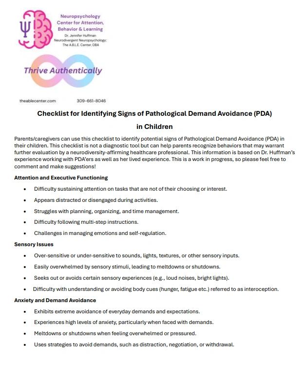 Checklist for Identifying Signs of PDA in Children