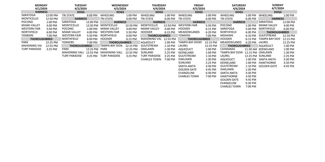 Simulcast Schedule
