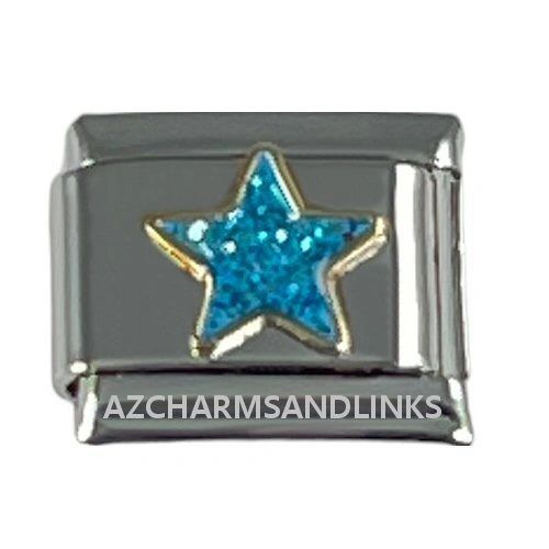Blue Sparkly Star Italian Charm Link