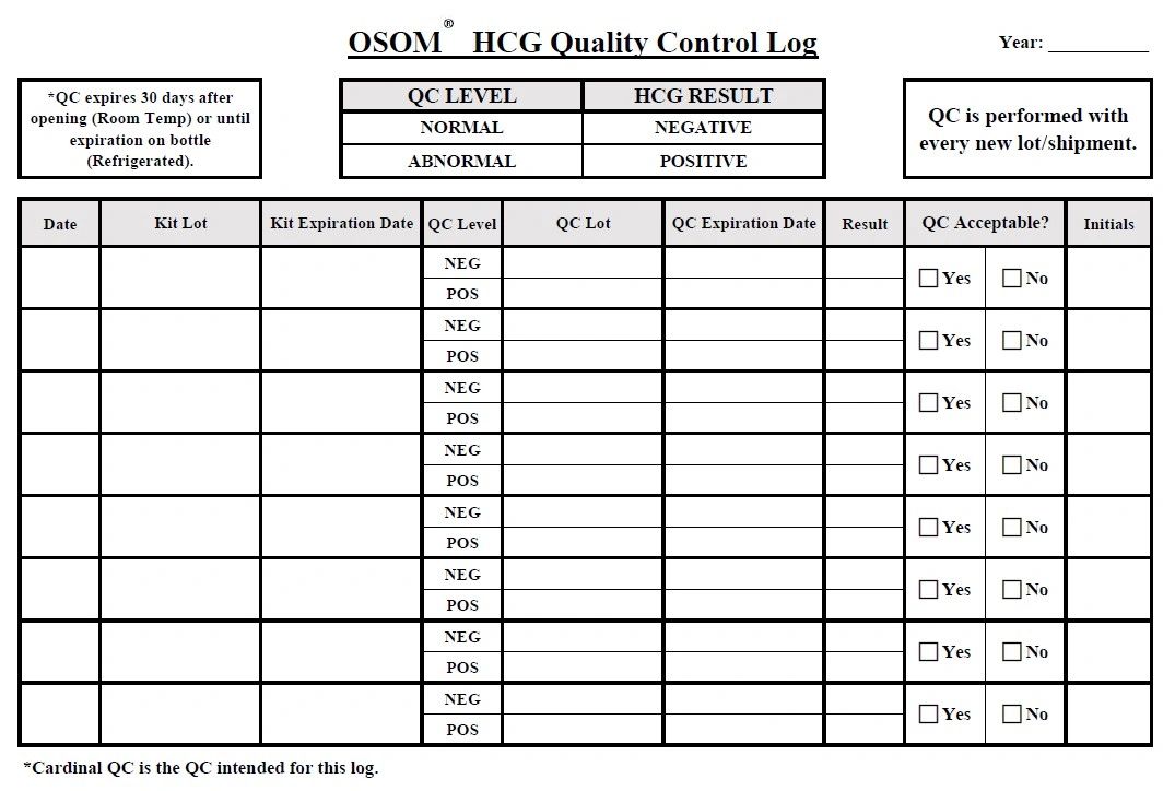 OSOM HCG QC Log - Urine (Black & White)