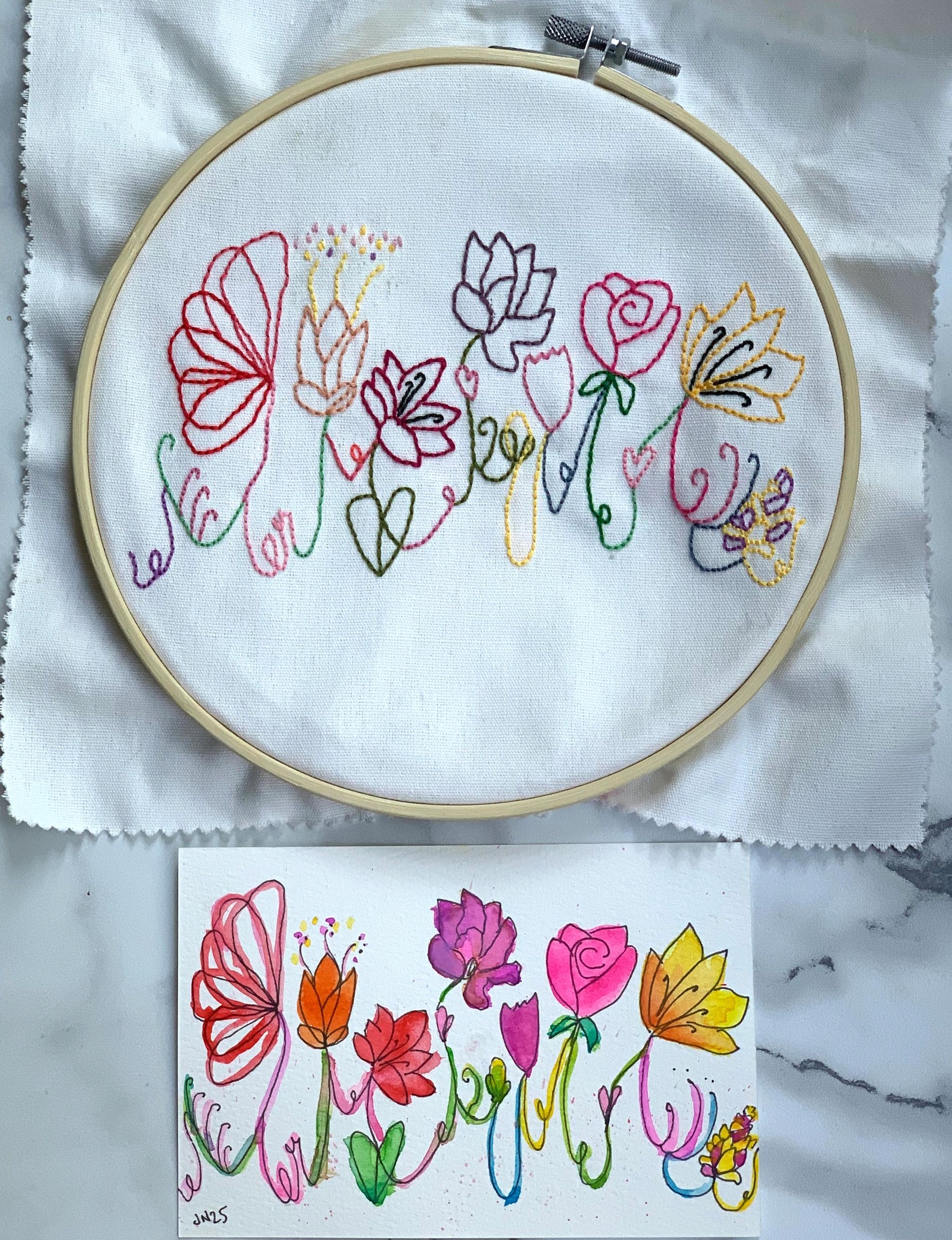 ART: Line art embroidery design based on painting
