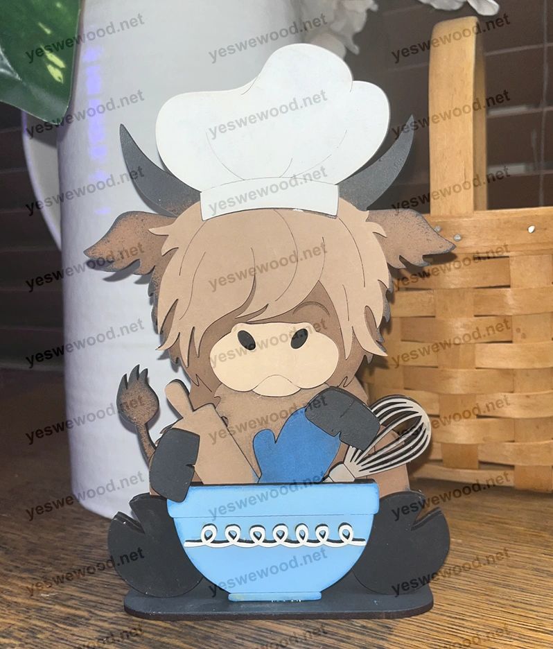 Highland Cow Baking, Shelf Sitter, Blank