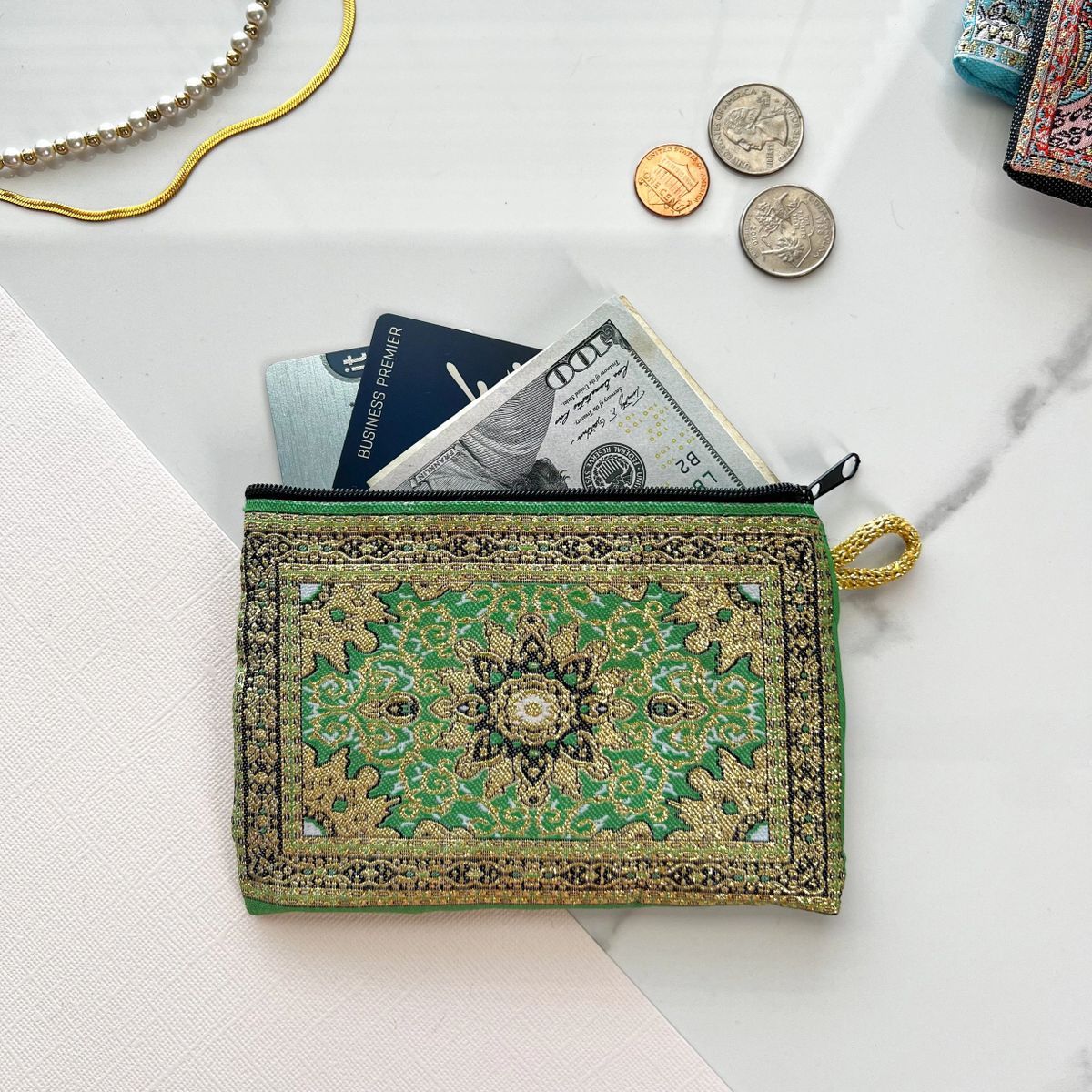 Green boho coin purse