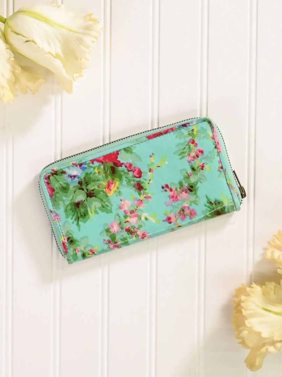 Cottage Rose Oilcloth Zip Wallet