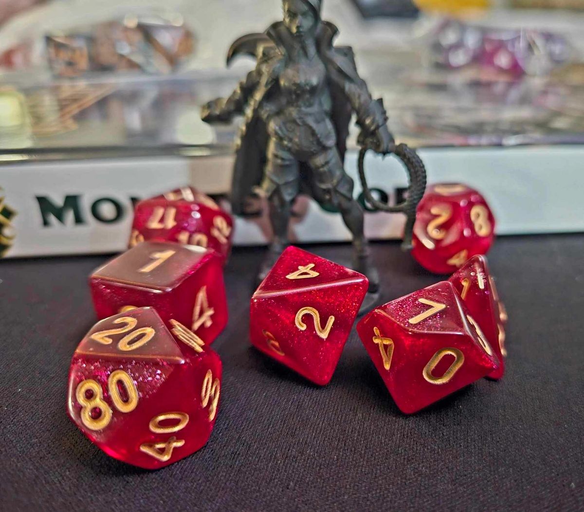 'Candy Apples' - Gold on Red Jewel Swirl - Polyhedral DnD Resin Dice