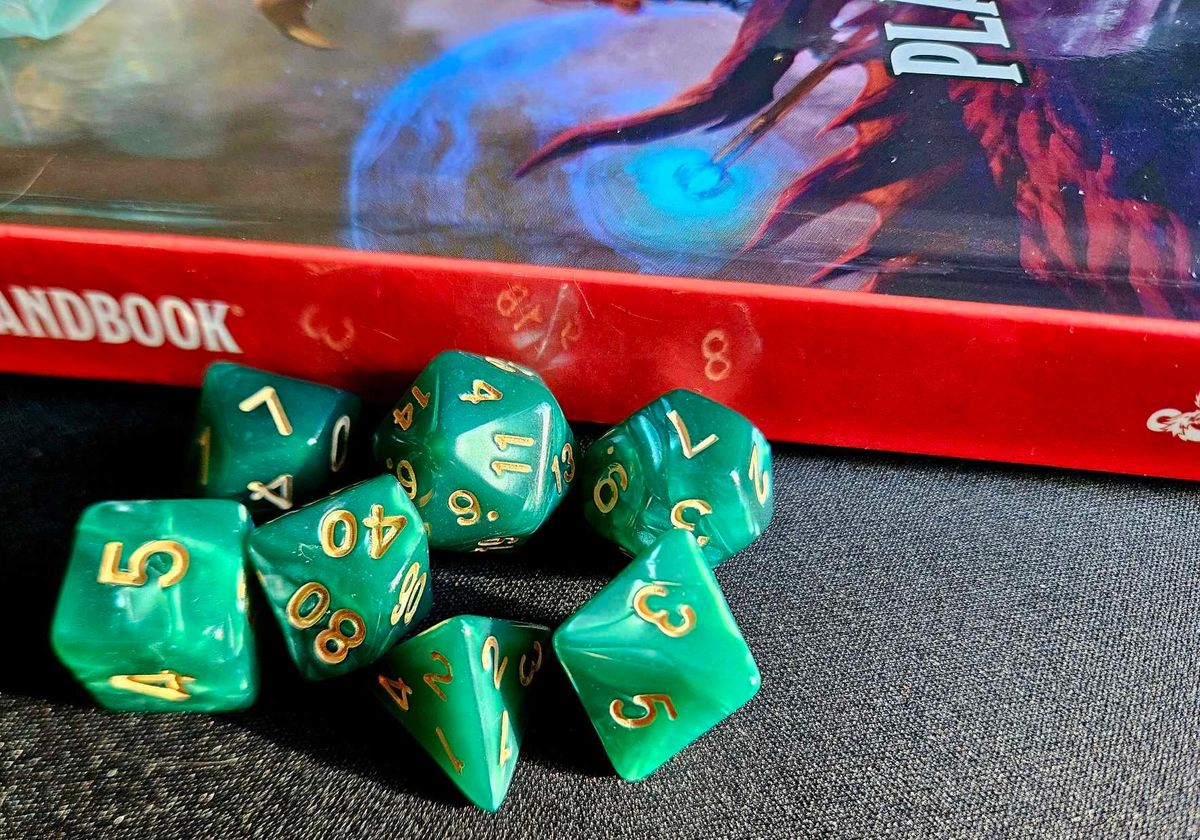 'Lick Me, I'm a Tree Frog!' - Gold on Green Swirl - Polyhedral DnD ...