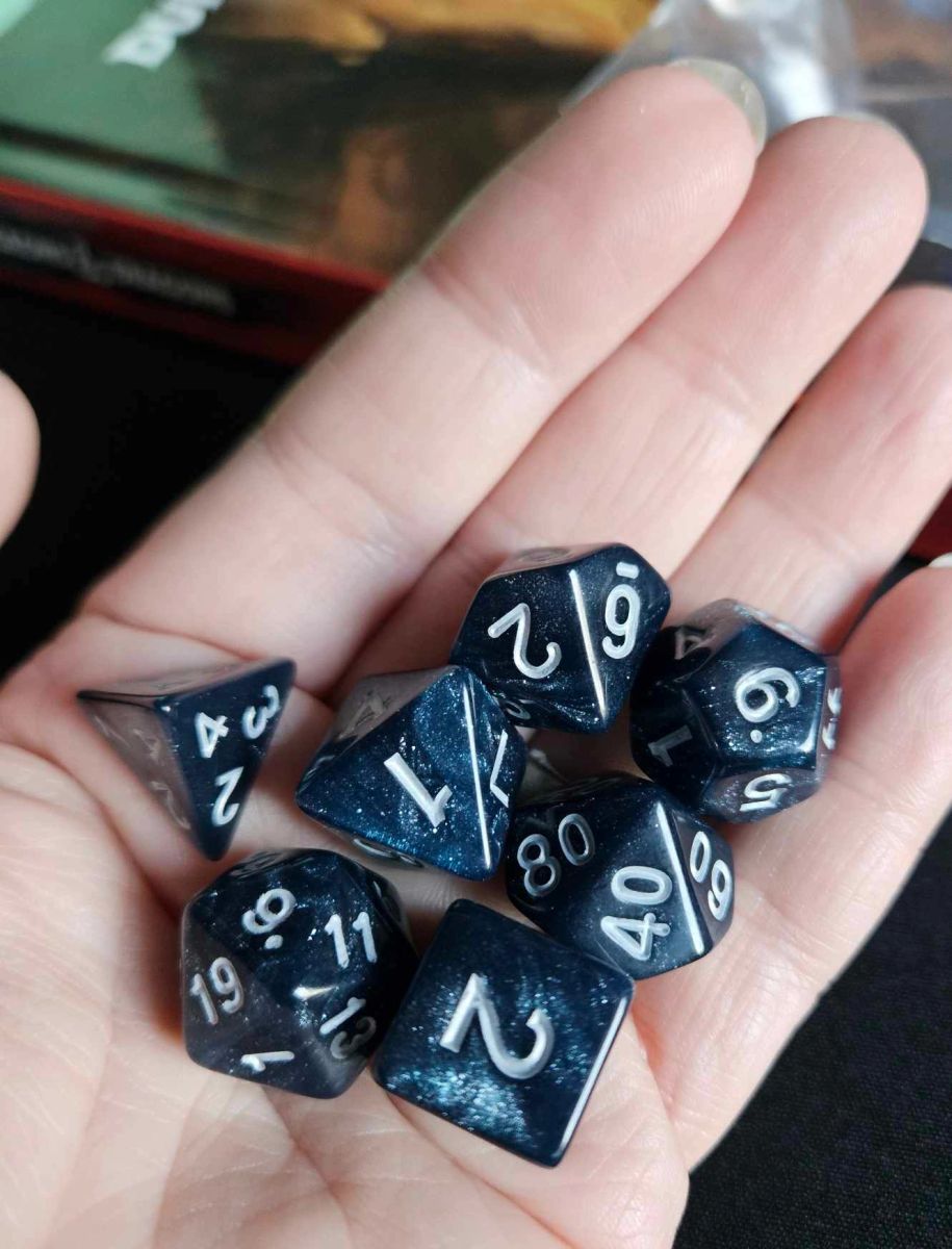 'Starry Sky' - White on Opaque Dark Navy Blue - Polyhedral DnD Dice Set