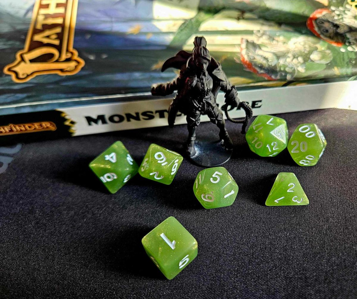 'Zombie Horde' - White on Zombie Green - Polyhedral DnD Dice Set