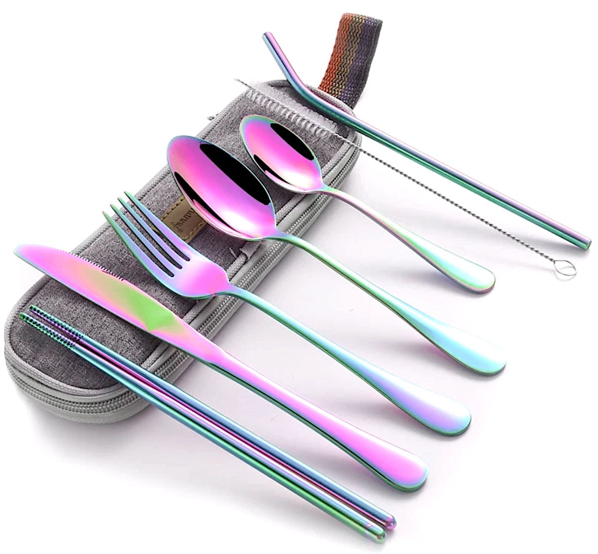 Rainbow Colored 7-piece Portable Utensil Set for Clean, Safe, Non-Germ ...