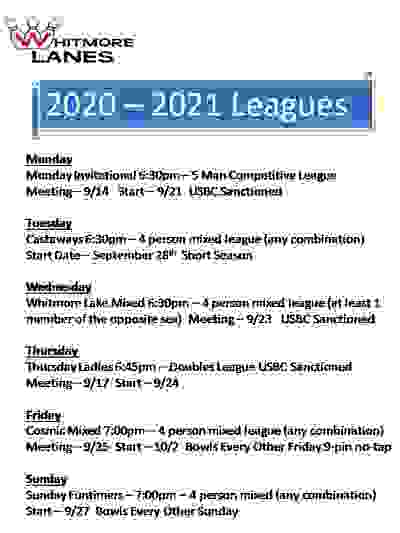 Leagues | Whitmore Lanes