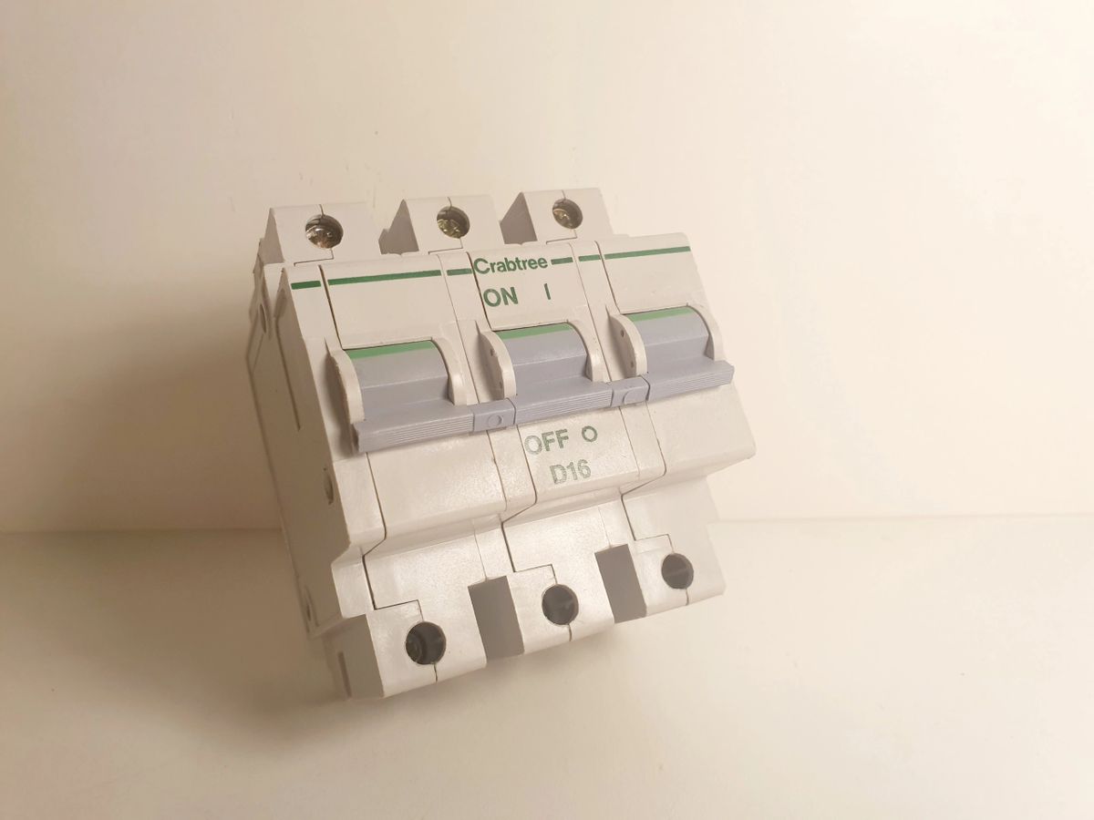 Crabtree Polestar 16a type D, 3 pole mcb, circuit breaker, 63D/16